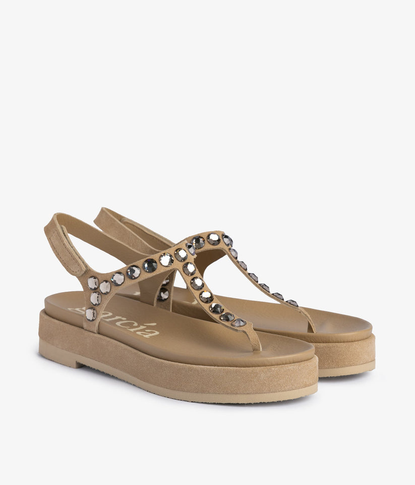 Beige crystal studded thong sandal | Judith | Spring Summer 26 ...